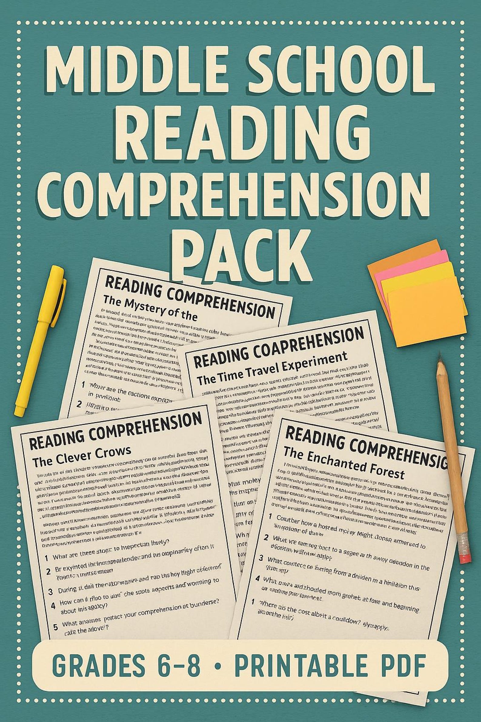Middle School Reading Comprehension Pack – Grades 6–8 | Printable PDF ...