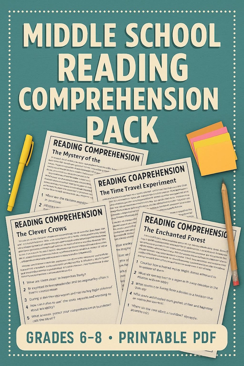 Middle School Reading Comprehension Pack – Grades 6–8 | Printable PDF ...