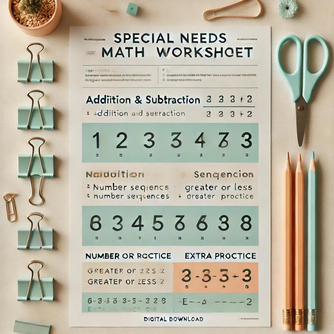 Special Needs Math Worksheet | Addition, Subtraction, and Number Sense ...