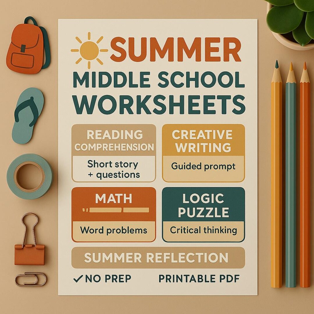 Summer Middle School Worksheets | No Prep Activities for Grades 6–8 ...