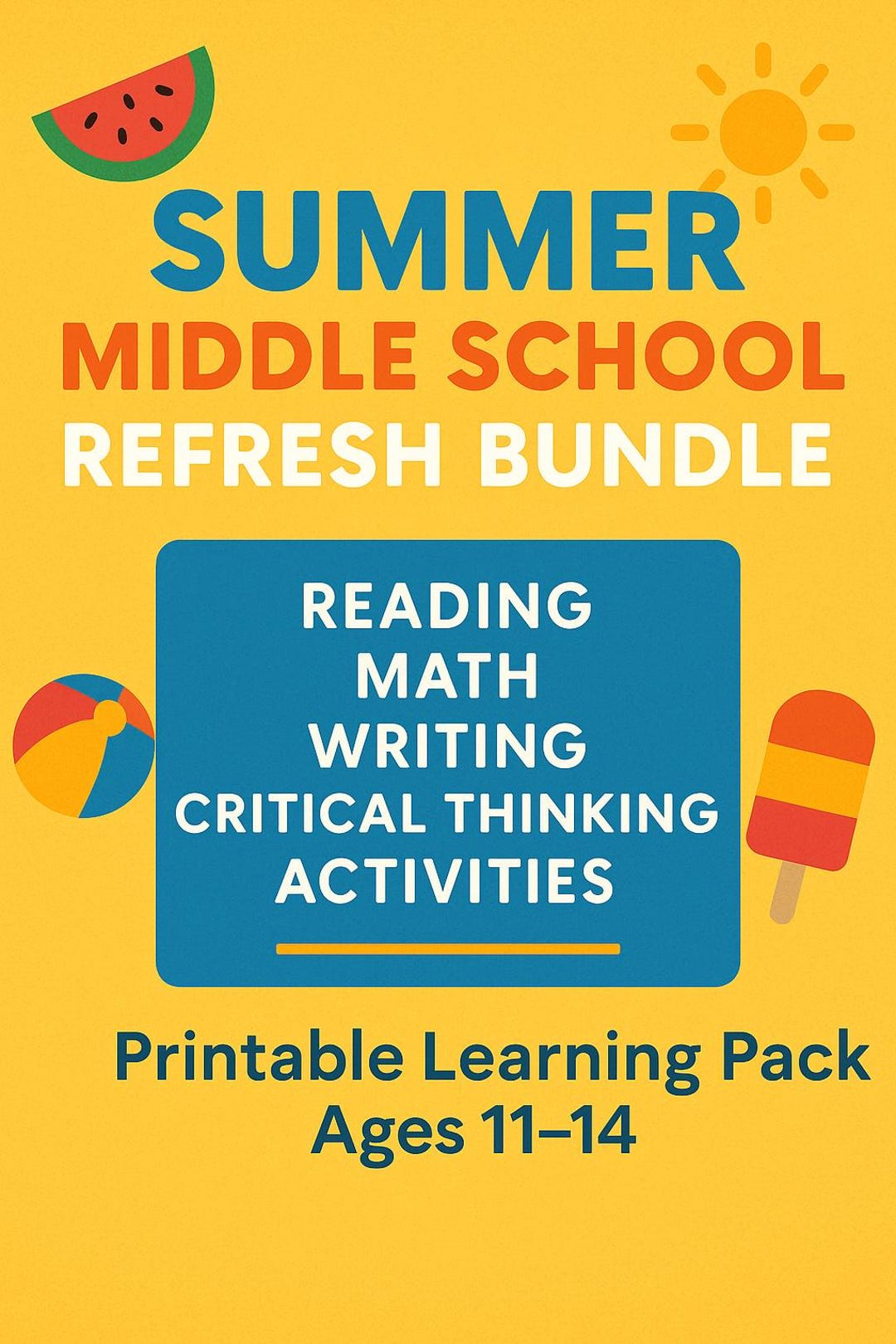 Summer Middle School Refresh Bundle | Reading, Math, Writing, Critical ...