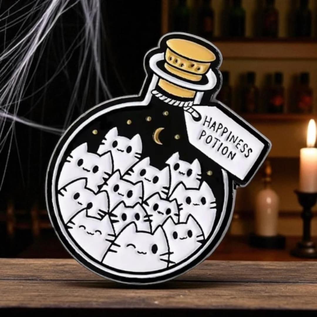 Cute Cat Potion Enamel Pin - "happiness Potion" - Choose Your Backing ...