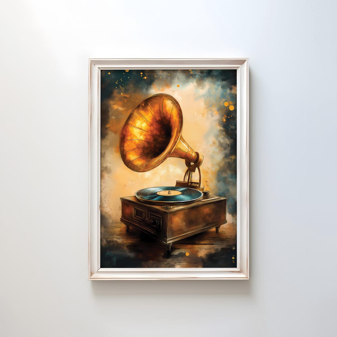 Vintage Gramophone Watercolor Print: Rustic Music Room Wall Art - Etsy