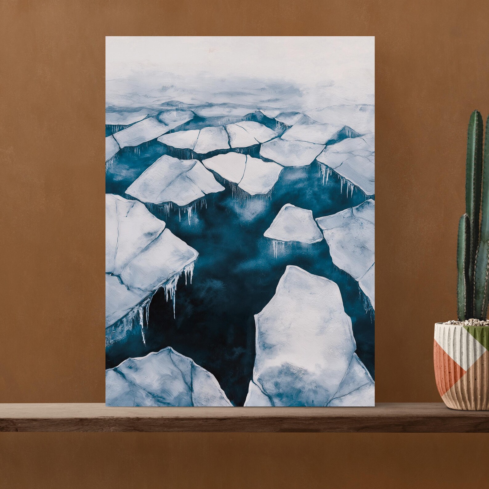 Cracked Frozen Ocean Print | Ice Watercolor Wall Art | Abstract Arctic ...