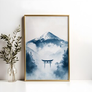 Mount Fuji in Fog Art | Minimalist Japanese Landscape Print | Sumi-e ...