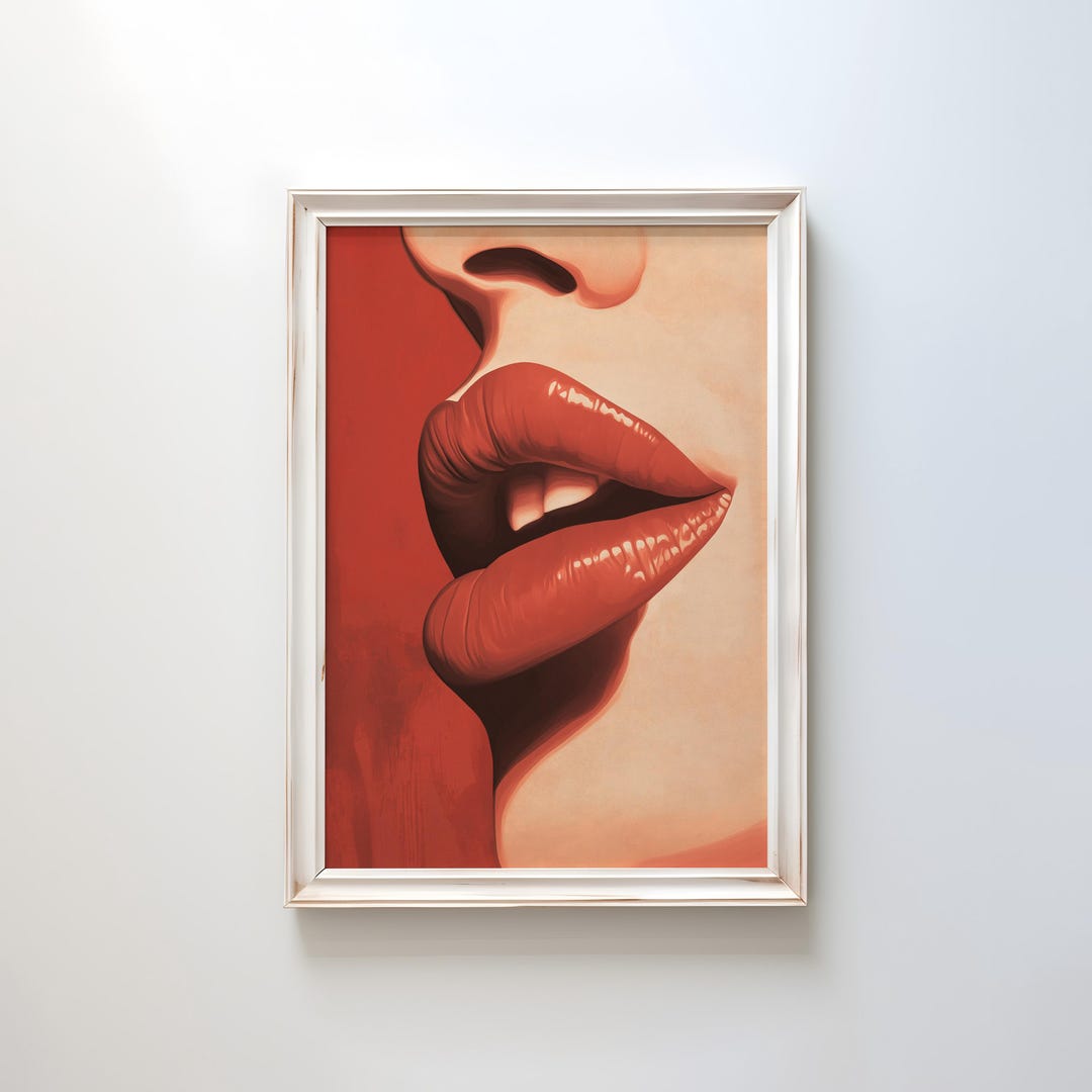 Feminine Red Lips Poster | Bold Minimalist Lip Art Print | Modern Pop ...