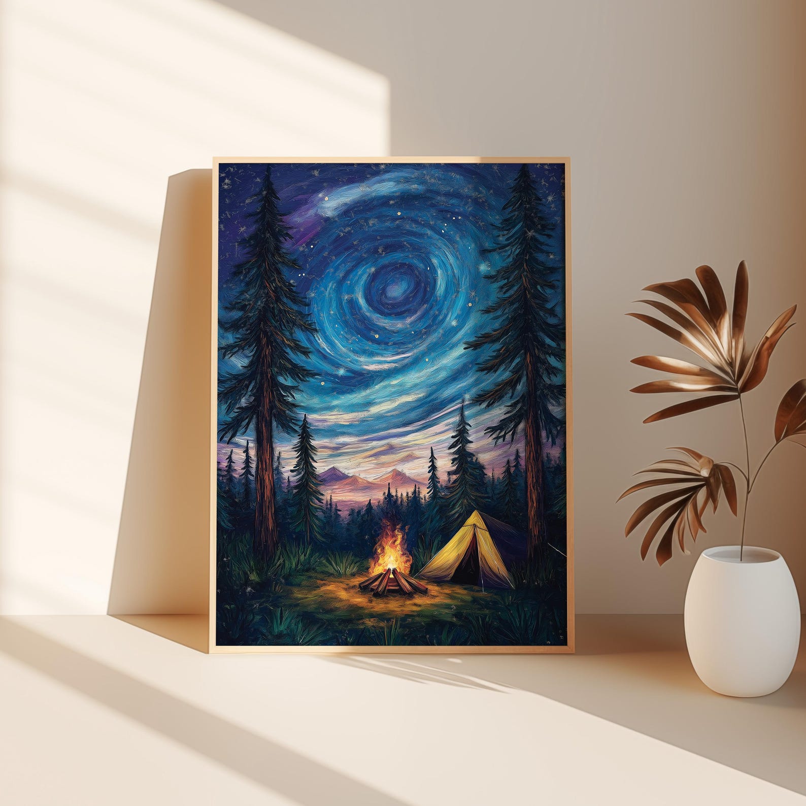 Cozy Camping Night Print | Watercolor Starry Sky Art | Rustic Tent ...