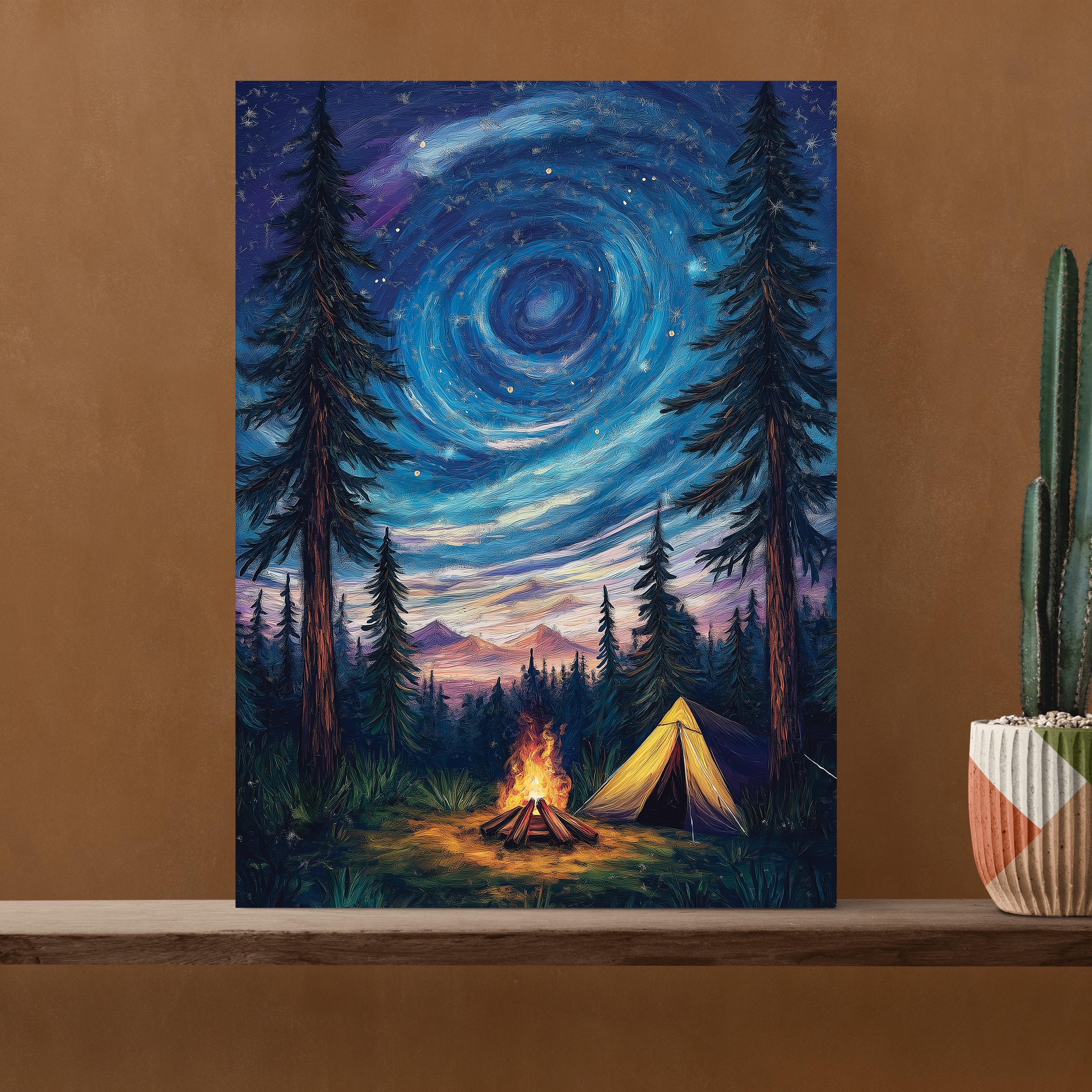 Cozy Camping Night Print | Watercolor Starry Sky Art | Rustic Tent ...