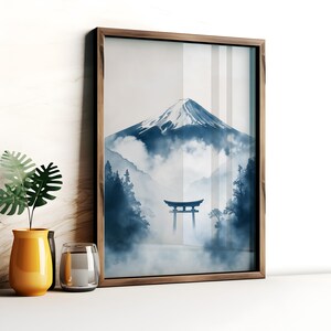 Mount Fuji in Fog Art | Minimalist Japanese Landscape Print | Sumi-e ...