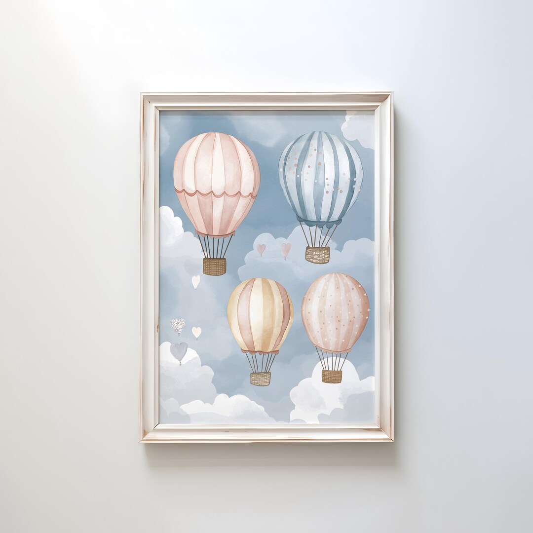 Pastel Hot Air Balloons Print | Watercolor Kids Wall Art | Nursery Sky ...