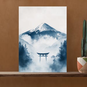Mount Fuji in Fog Art | Minimalist Japanese Landscape Print | Sumi-e ...