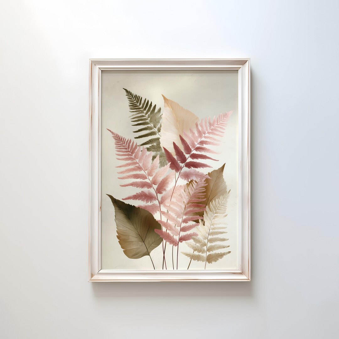 Botanical Fern Print: Blush Pink & Sage Green Minimalist Art - Etsy