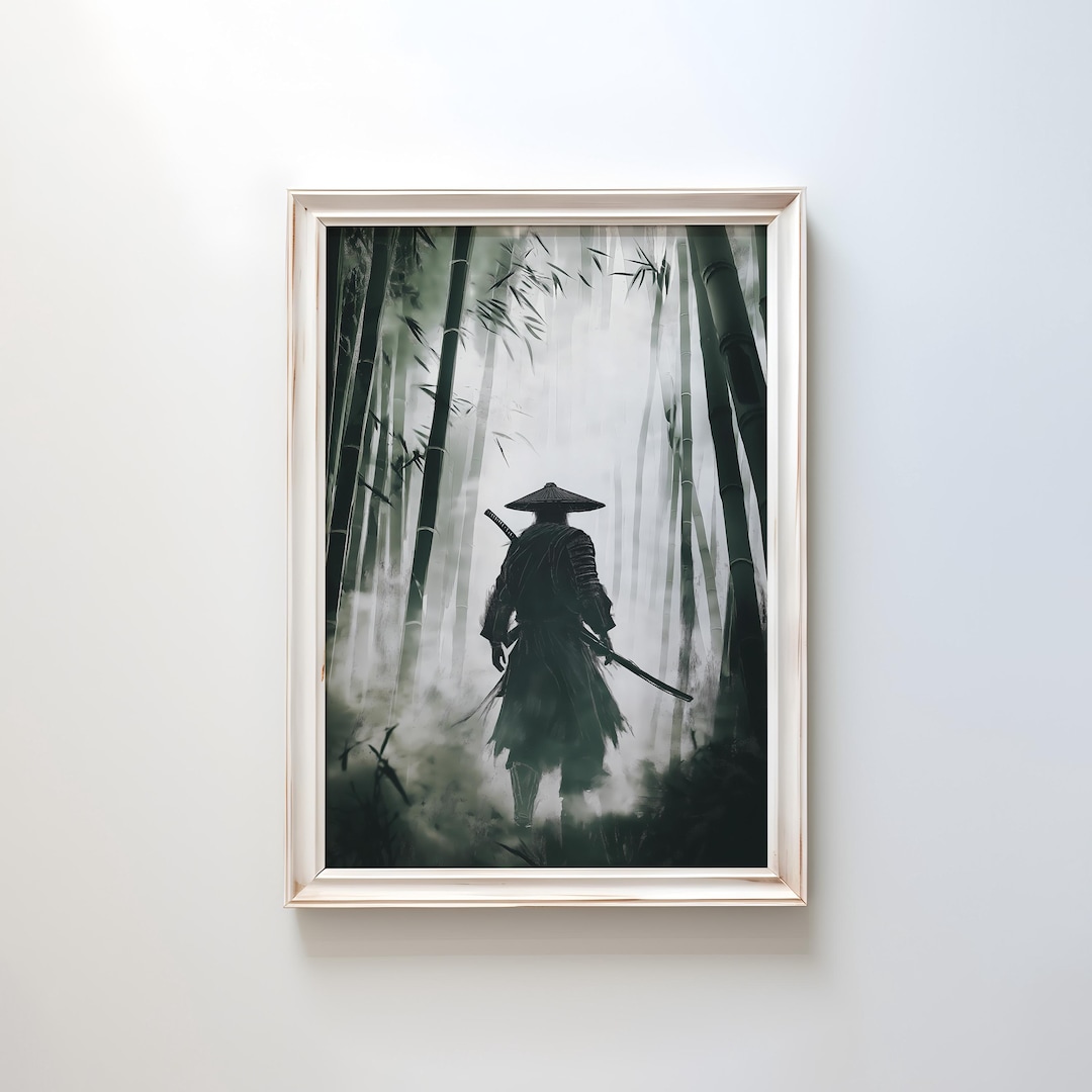Samurai in Fog Print: Japanese Warrior, Zen Bamboo Forest (museum Grade ...