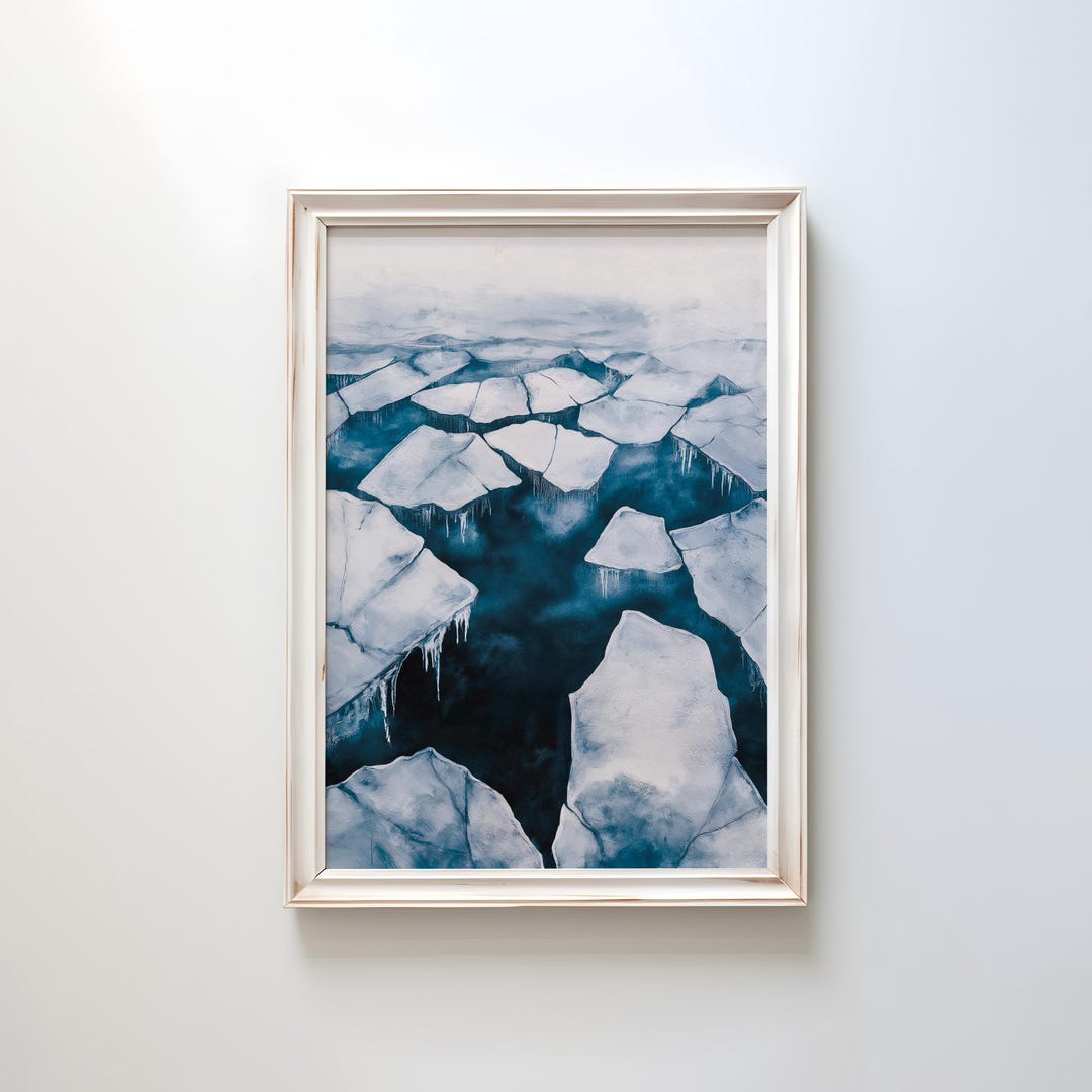 Cracked Frozen Ocean Print | Ice Watercolor Wall Art | Abstract Arctic ...