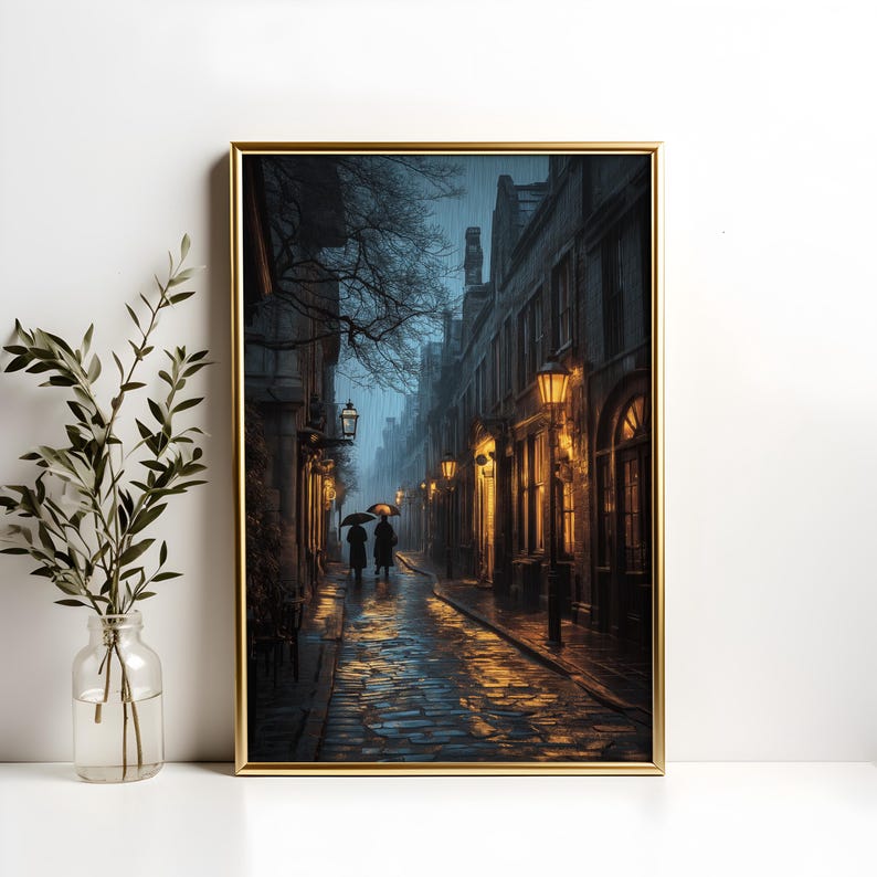 Victorian Rainy Alleyway Print | Moody Historic Street Art | Gaslamp ...