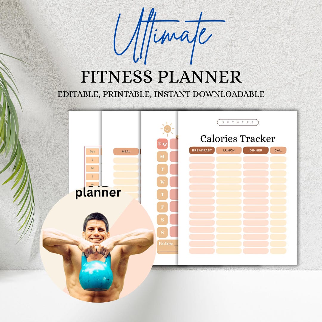 Editable Fitness Planner | Printable Workout Tracker, Meal Log Progress ...