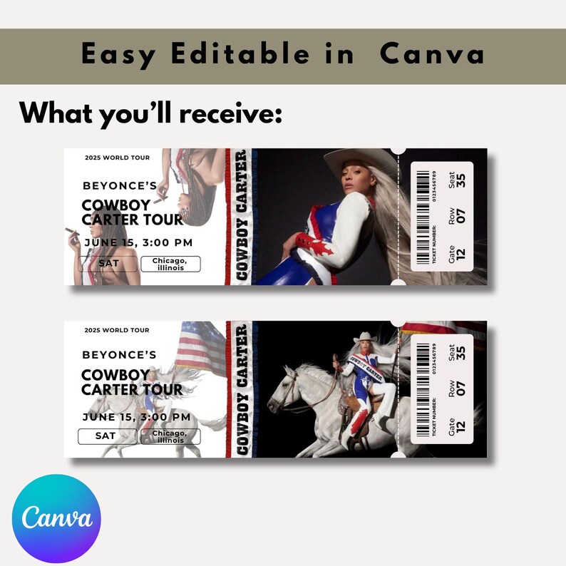 Beyoncé Cowboy Carter Tour 2025 Tickets – Custom Printable Souvenir ...