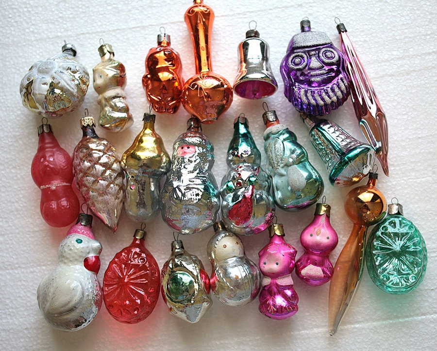 Vintage Christmas Decorations Glass Baubles Ornaments Set Of Etsy