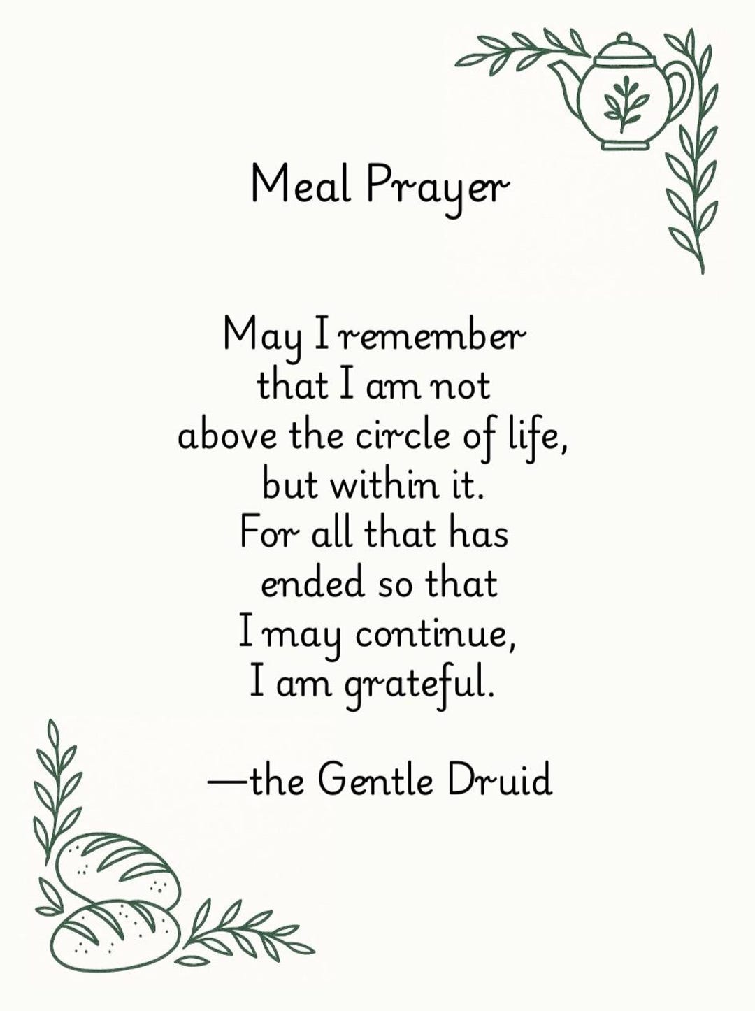 Meal Prayer Printable | Druid Blessing for Mealtime | Digital Download ...