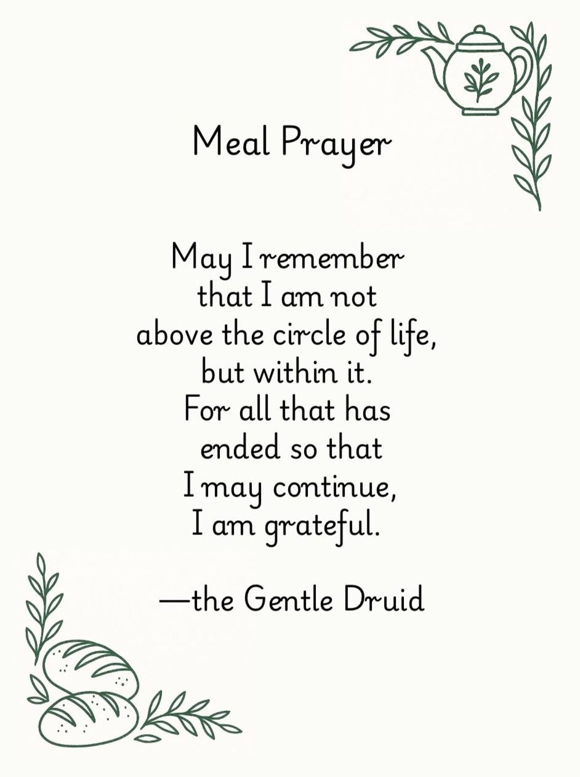 Meal Prayer Printable | Druid Blessing for Mealtime | Digital Download ...