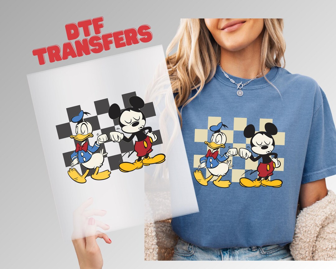 Retro Checkered Mickey Donald Duck DTF, Iron on Transfer, Mickey Donald ...