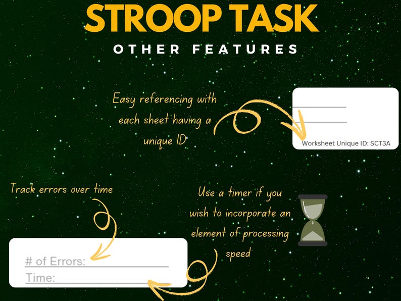 20 Executive Functioning Worksheets - Stroop Task - Printable Cognitive ...