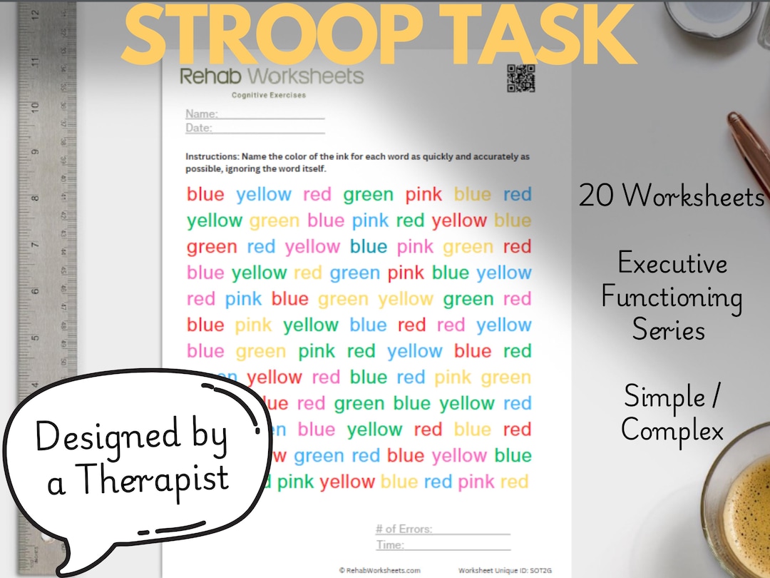 20 Executive Functioning Worksheets - Stroop Task - Printable Cognitive ...