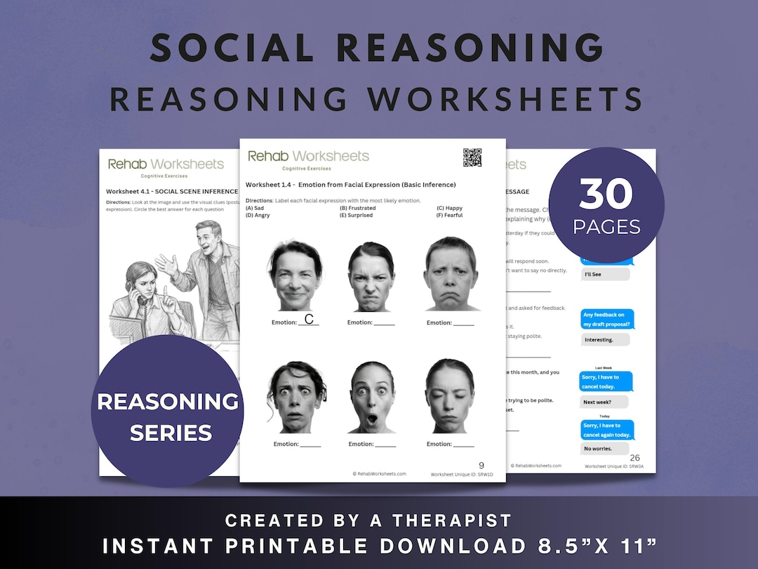 Social Reasoning (20 Worksheets) Social Cues, Social Emotional Learning ...