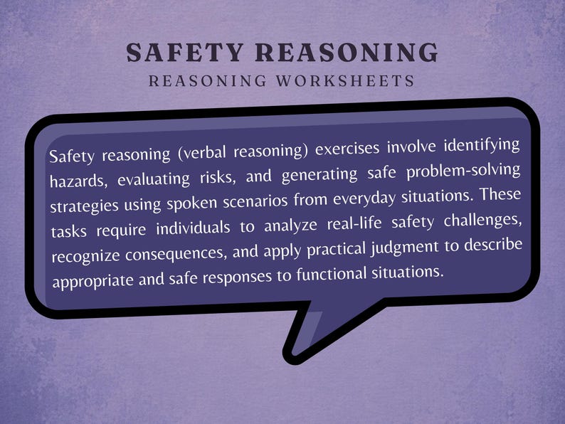 Safety Recognition (26 Worksheets) - Verbal Reasoning - Functional ...