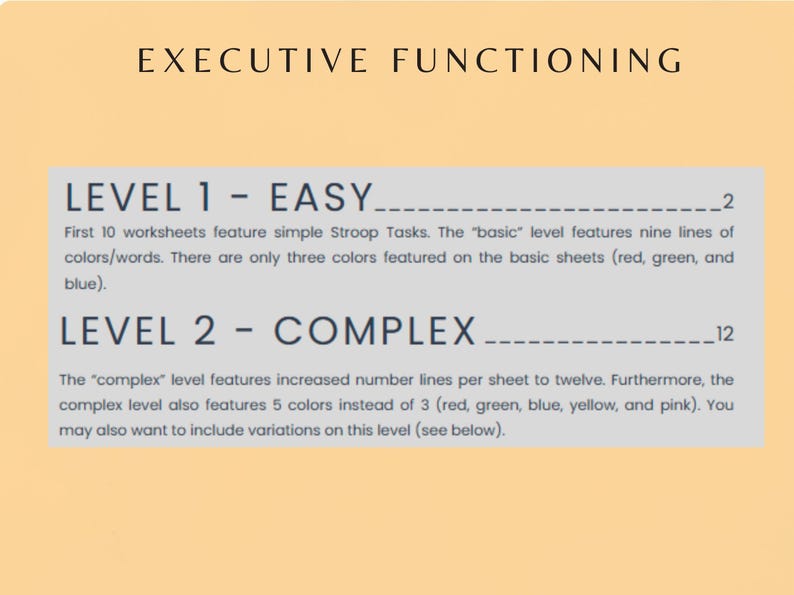 Stroop Task Cognitive Exercise Bundle (20 Worksheets) Executive ...