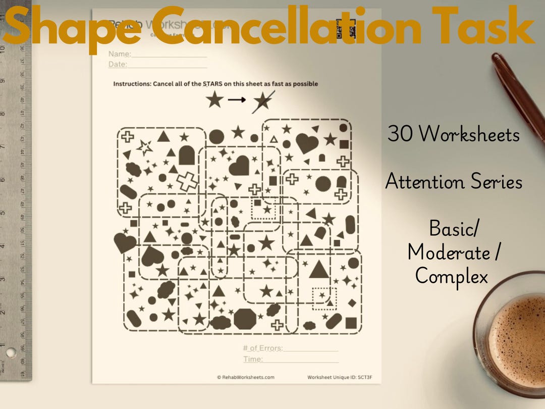 30 Visual Attention Worksheets - Shape Cancellation Task - Printable ...