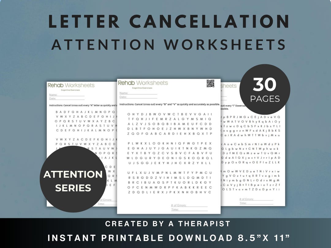 Letter Cancellation Task (30 Worksheets) - Attention & Visual Scanning ...