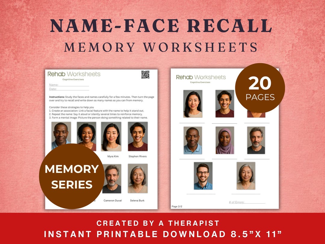 Remembering Names Worksheets – Face and Name Memory Tasks for Cognitive ...