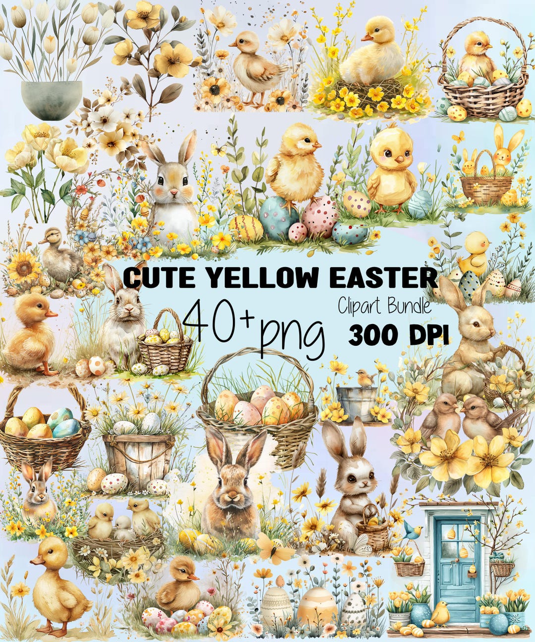Watercolor Easter Clipart Bundle Pastel Yellow Beige Easter ...