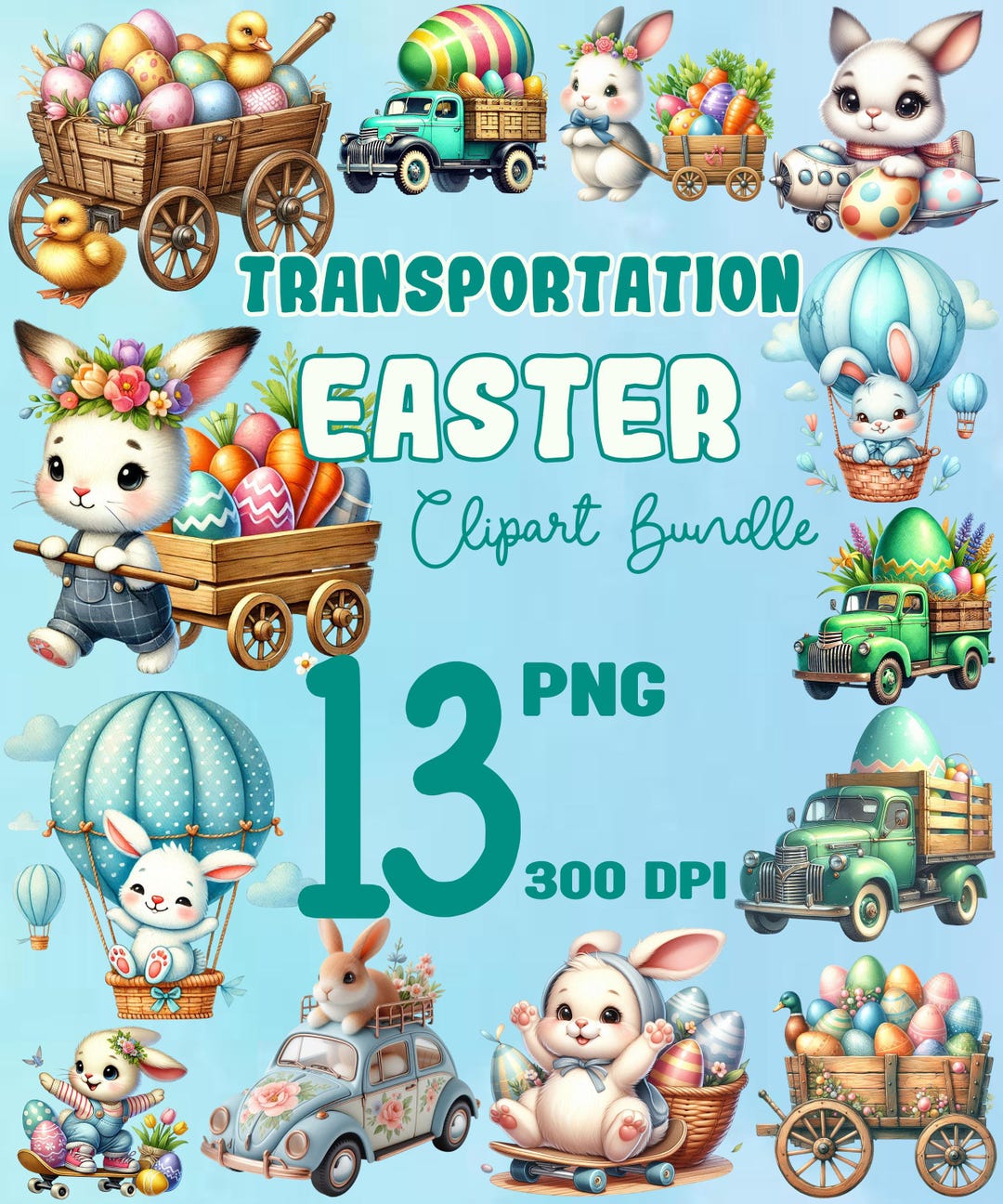 Transportation Easter PNG Clipart Bundle, Happy Easter Day Bundle Png ...