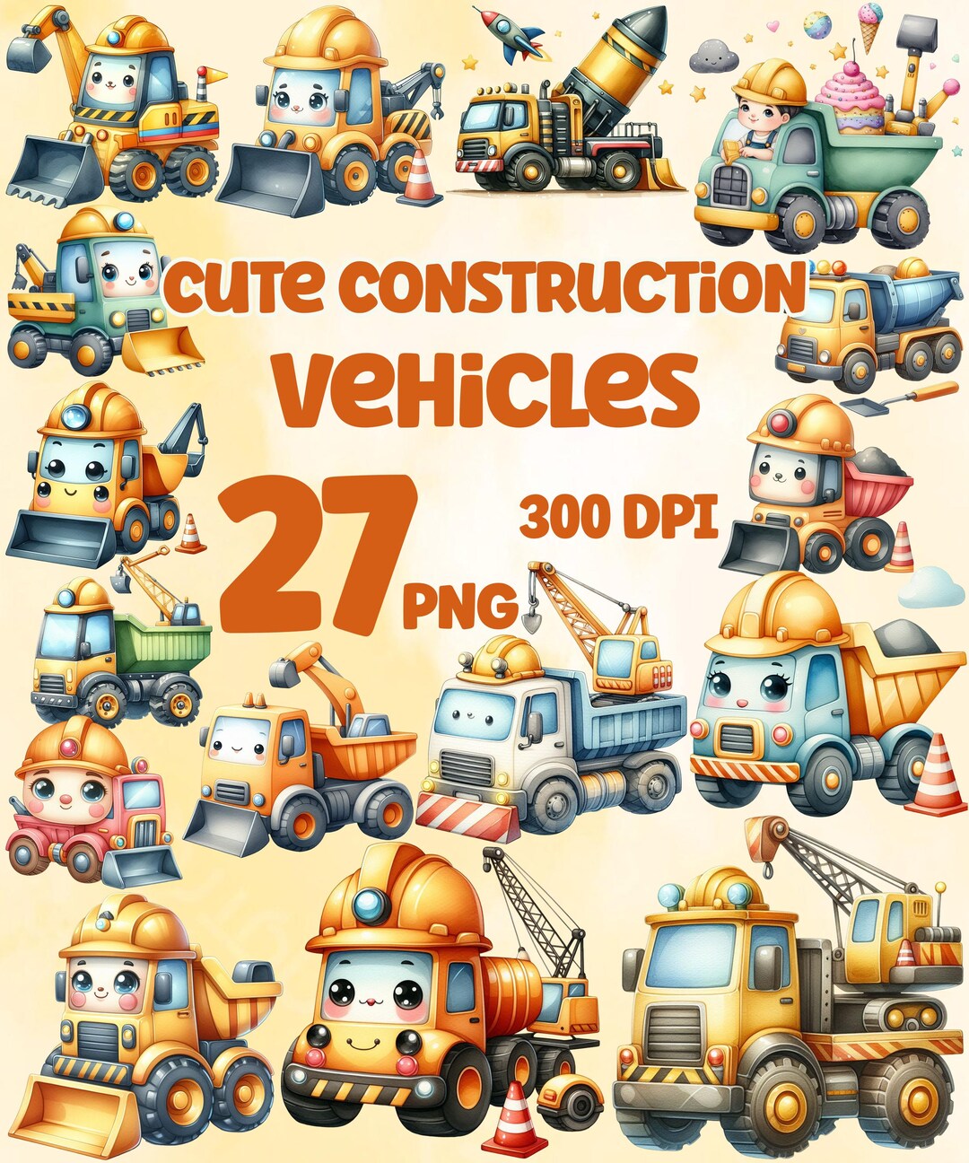 Construction Vehicle Clipart, Watercolor Construction Truck ...