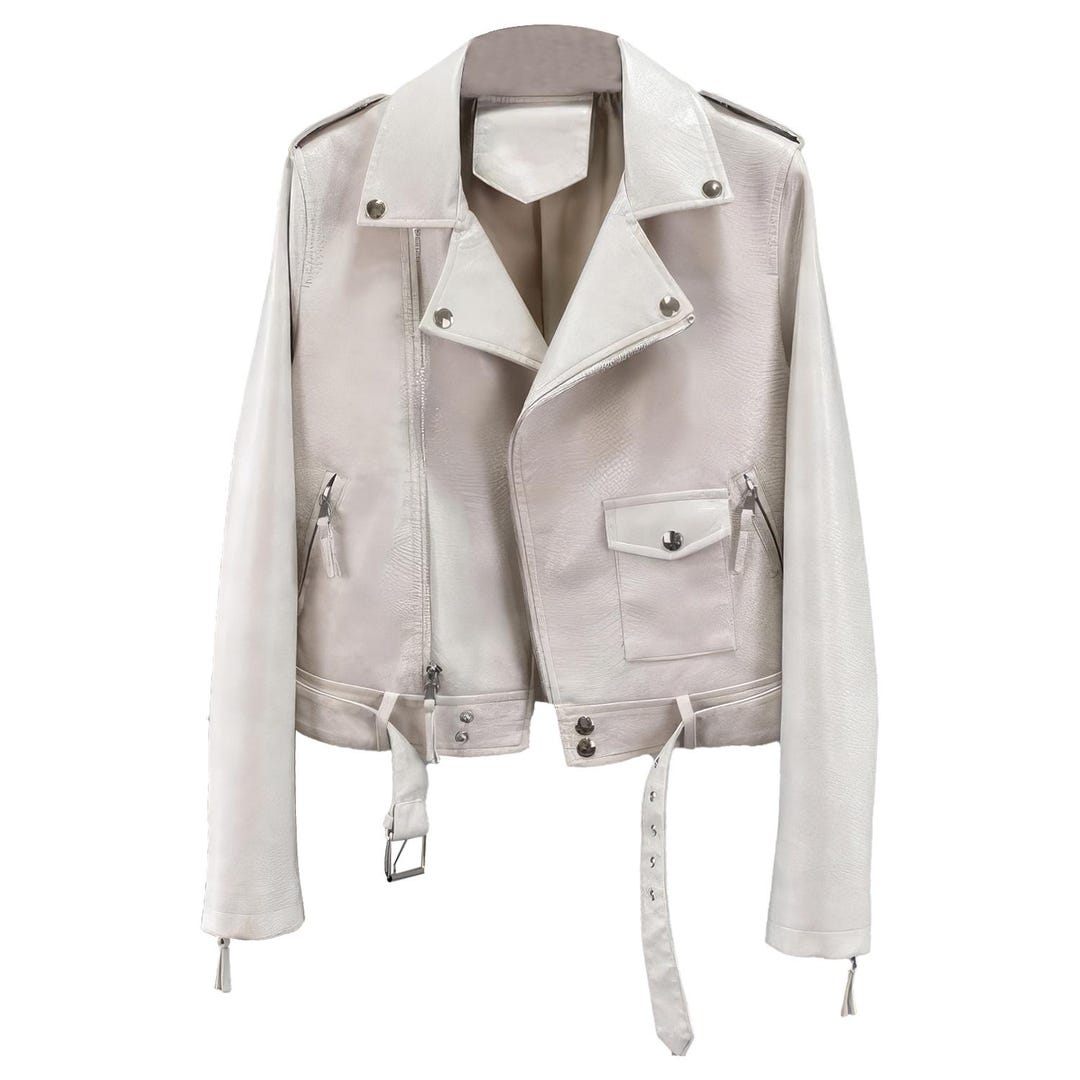 Womens White Snakeskin Pattern Leather Biker Jacket Genuine Sheepskin ...