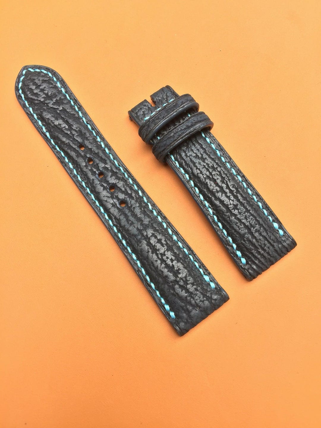 Dark Navy Shark Skin Leather Watch Strap-handmade Leather Watch Strap ...