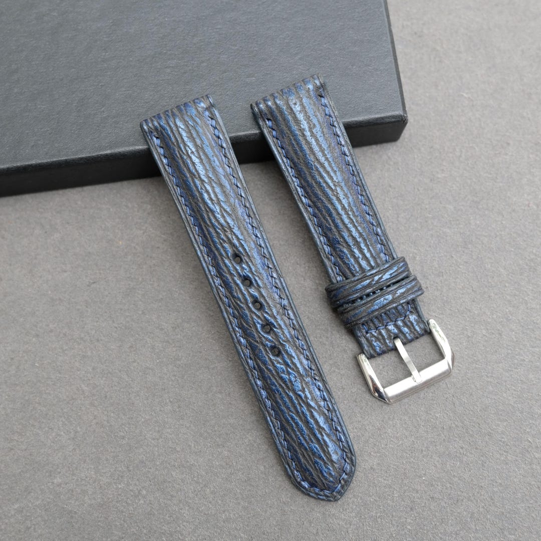 Blue Shark Skin Leather Watch Strap-handmade Leather Watch Strap ...