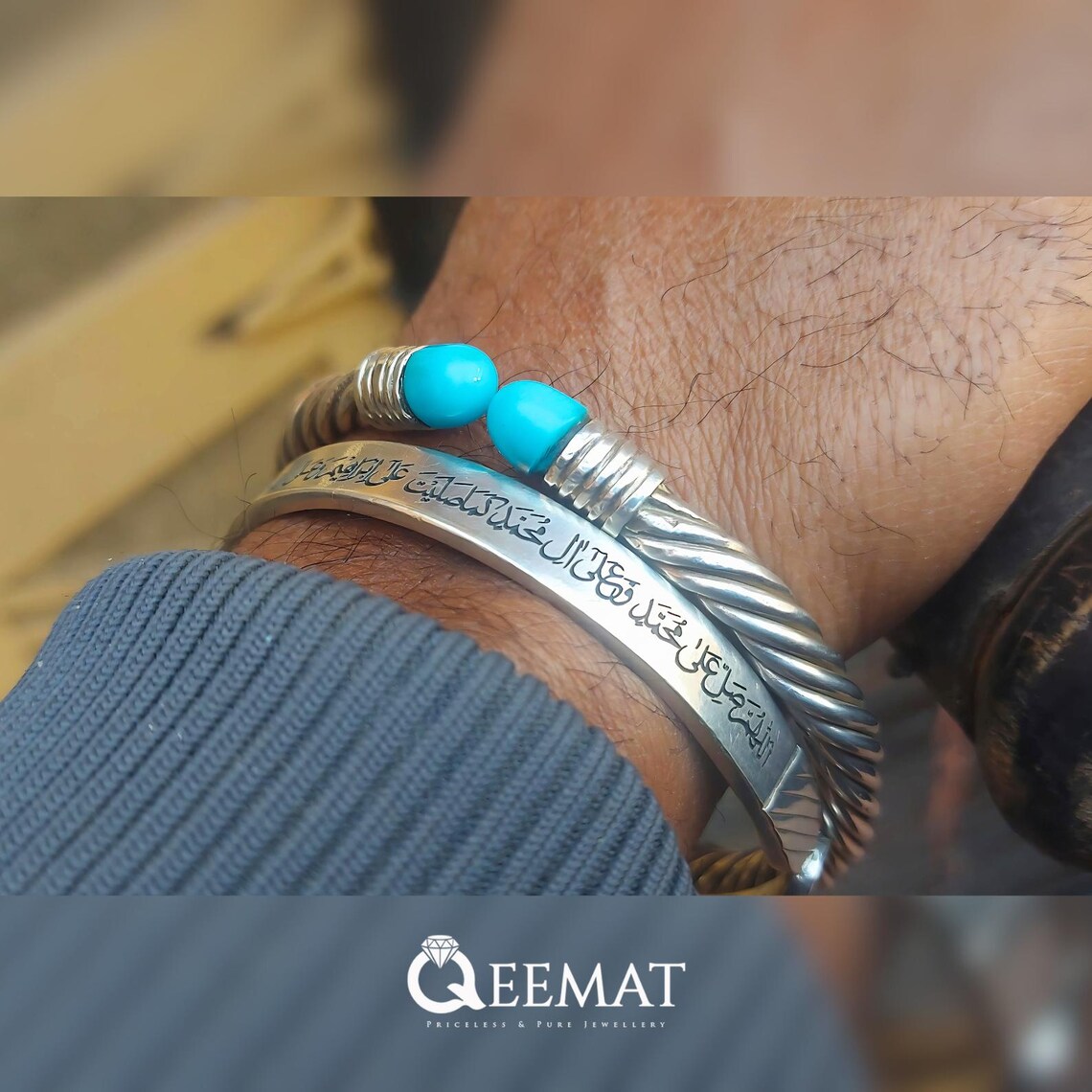 Turquoise Stone Men’s Bracelet of 925 Sterling Silver – Double Bracelet ...