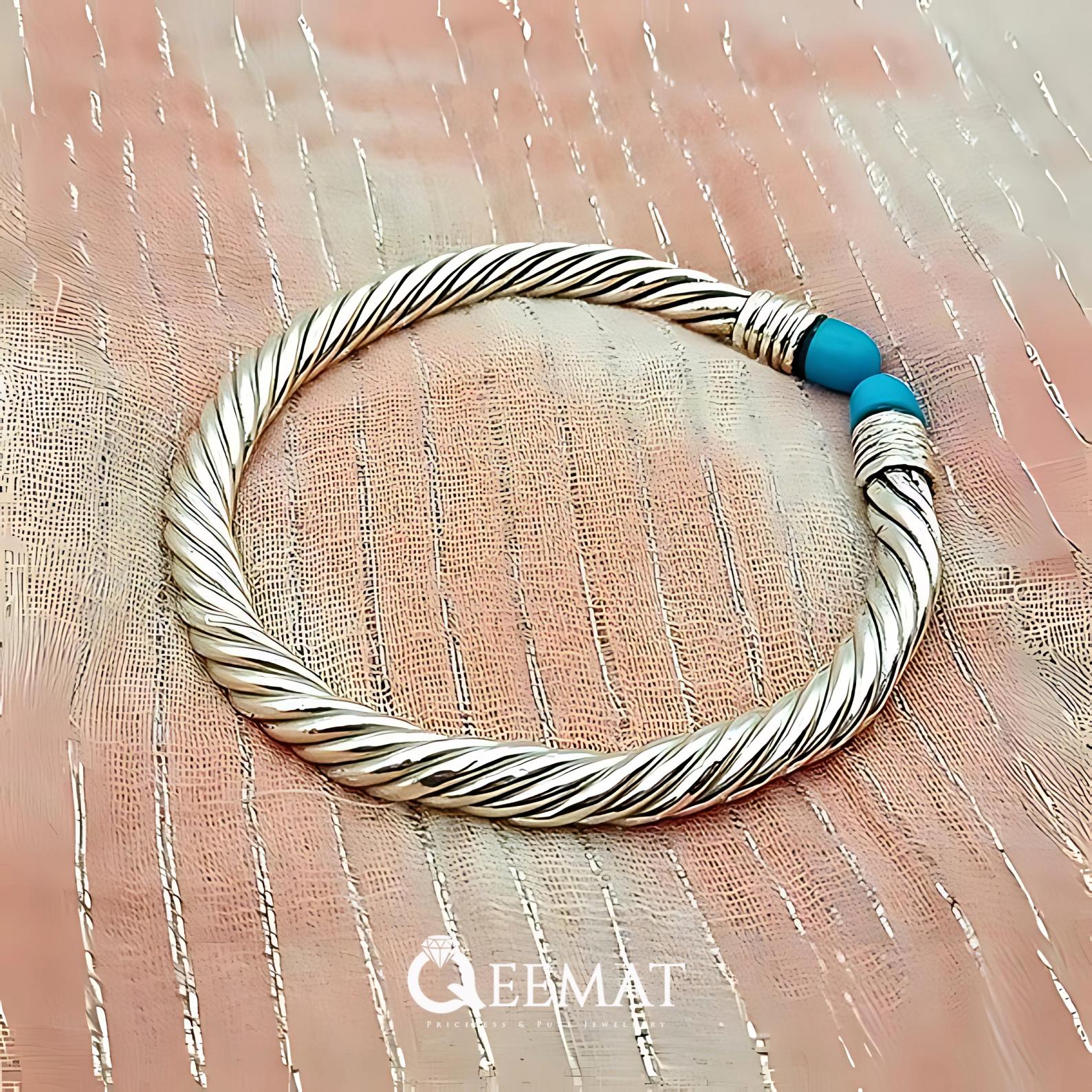 Turquoise Stone Men’s Bracelet of 925 Sterling Silver – Double Bracelet ...