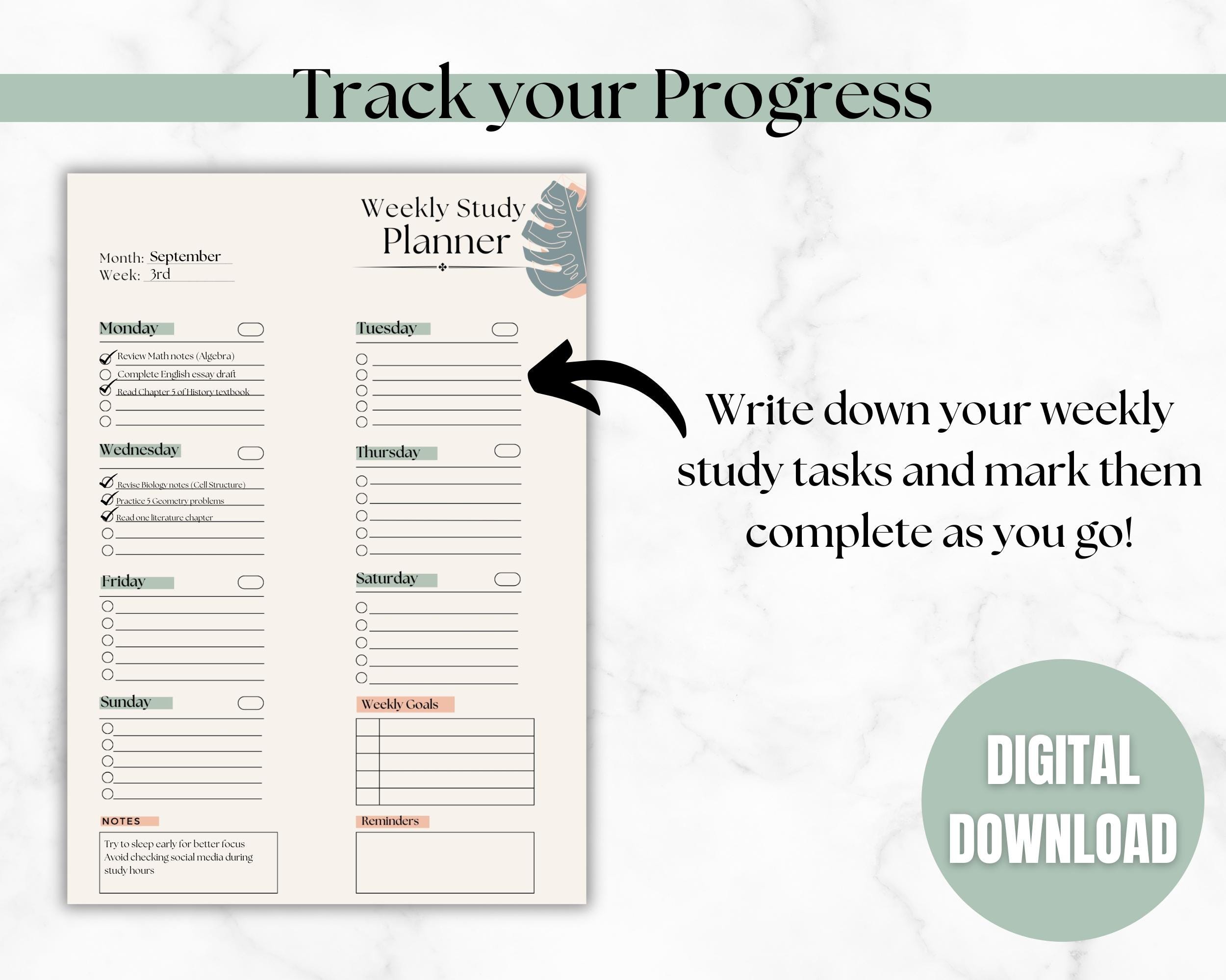 Weekly Study Planner Printable | Student Study Planner PDF | Academic ...
