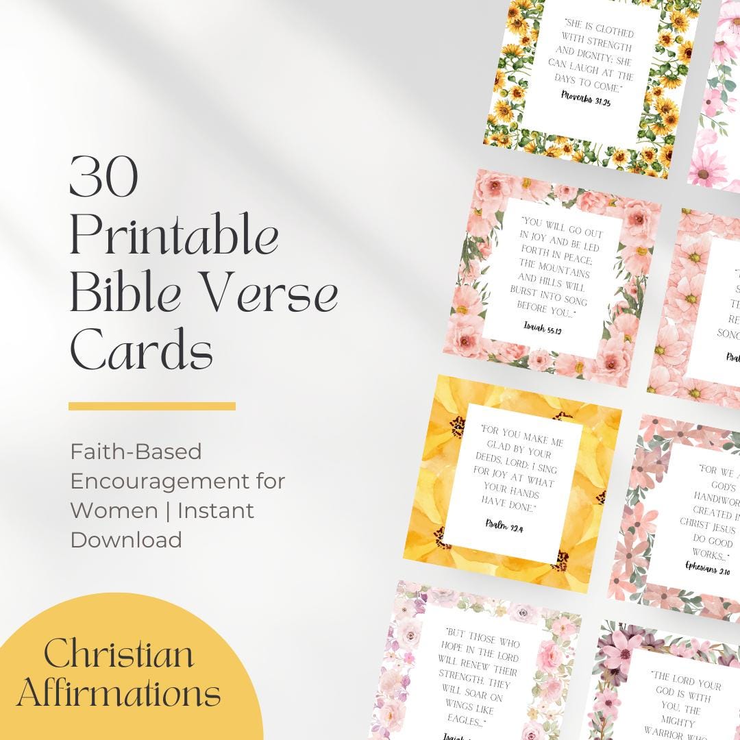 30 Bible Verse Cards – Printable Christian Affirmation Cards for Women ...