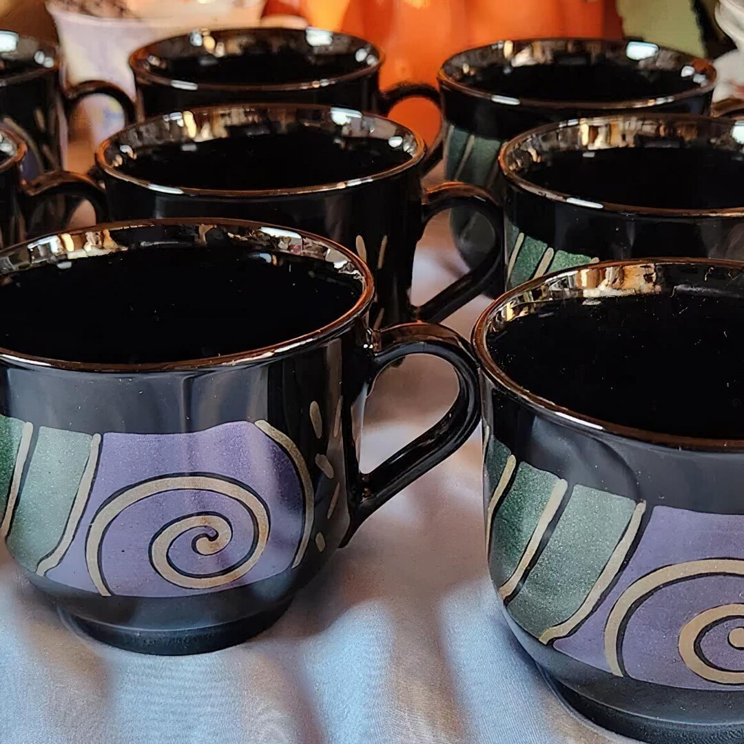 Rare Tampico Black Coffee Cups. Arcoroc Directoire Tampico. Made in ...