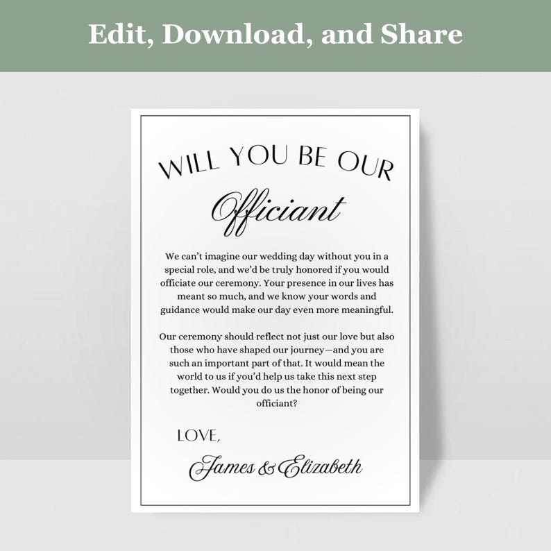 Officiant Proposal Card, Will You Marry Us Officiant Card, Officiant ...