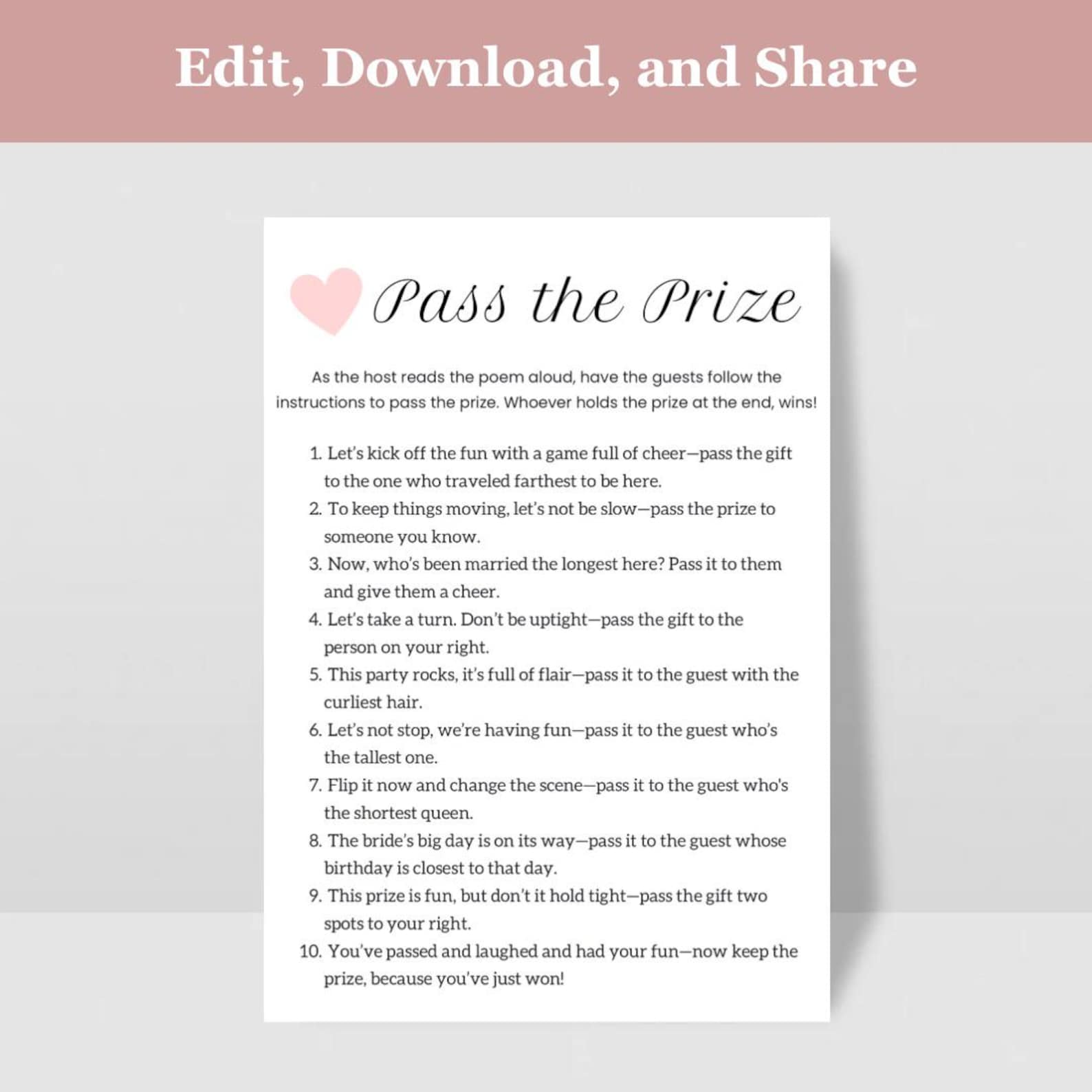 Pass the Prize Game, Printable Pass the Prize Game, Pass the Gift Game ...