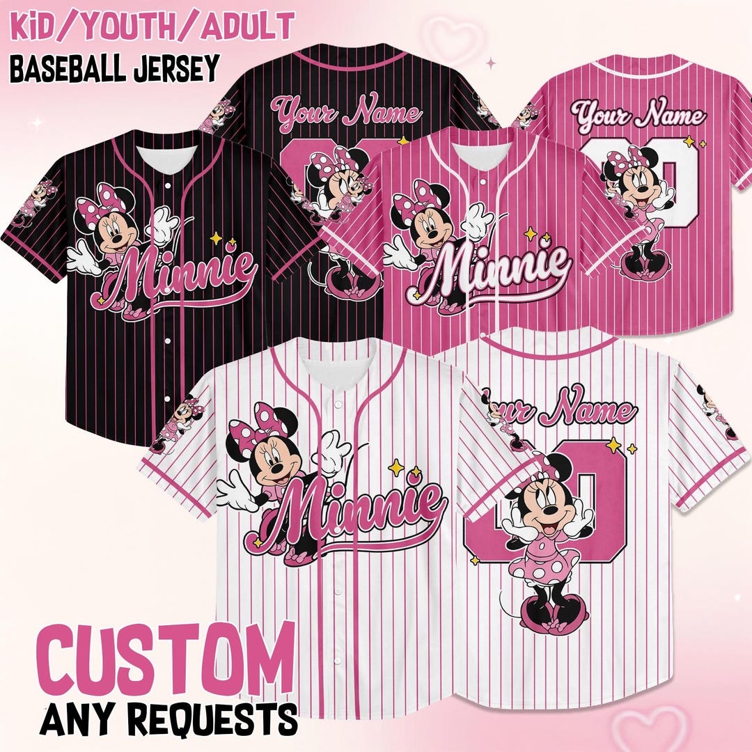 Custom Minnie Mouse Collection Baseball Jersey, Minnie Mouse Jersey ...