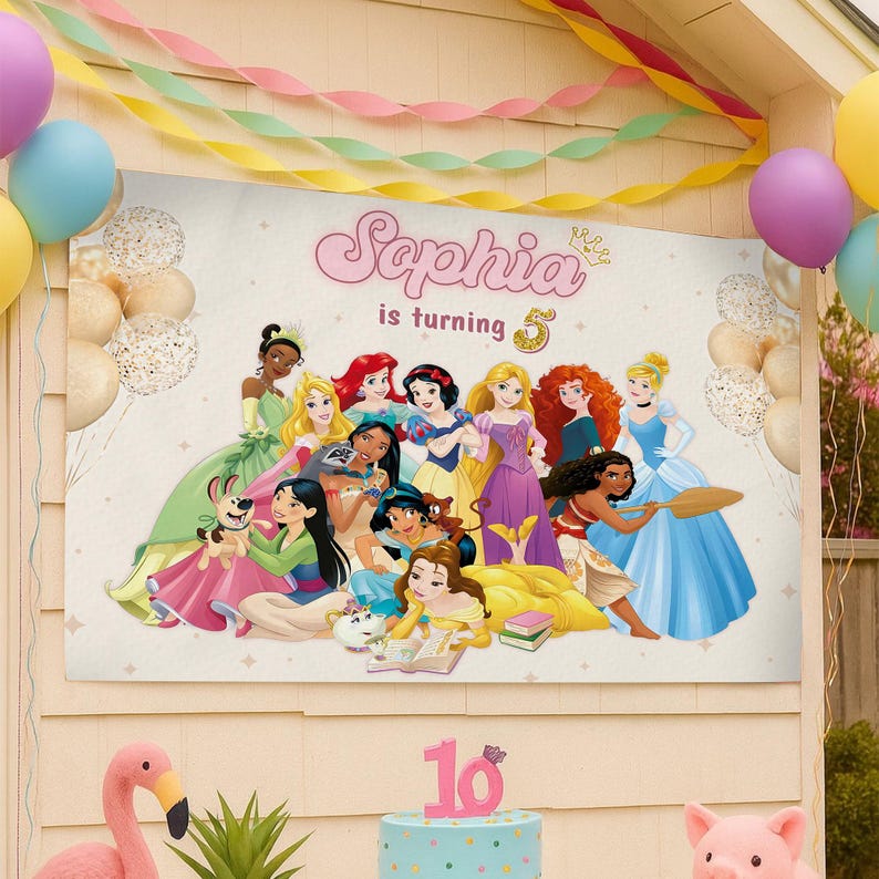 Custom Princess Birthday Banner Backdrop, Princess Backdrop, Birthday ...