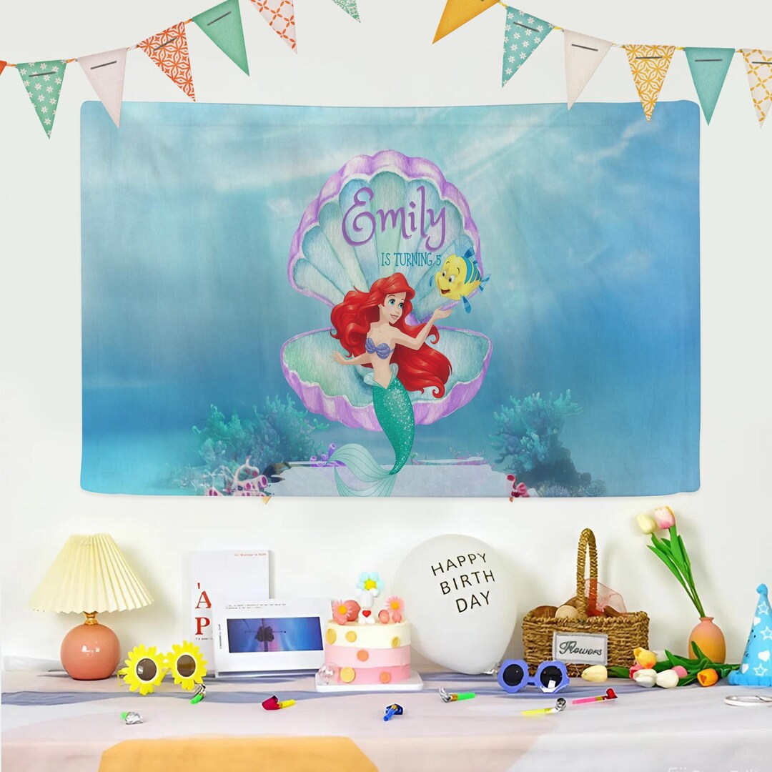 The Little Mermaid Birthday Banner, Ariel Backdrop, Little Mermaid ...
