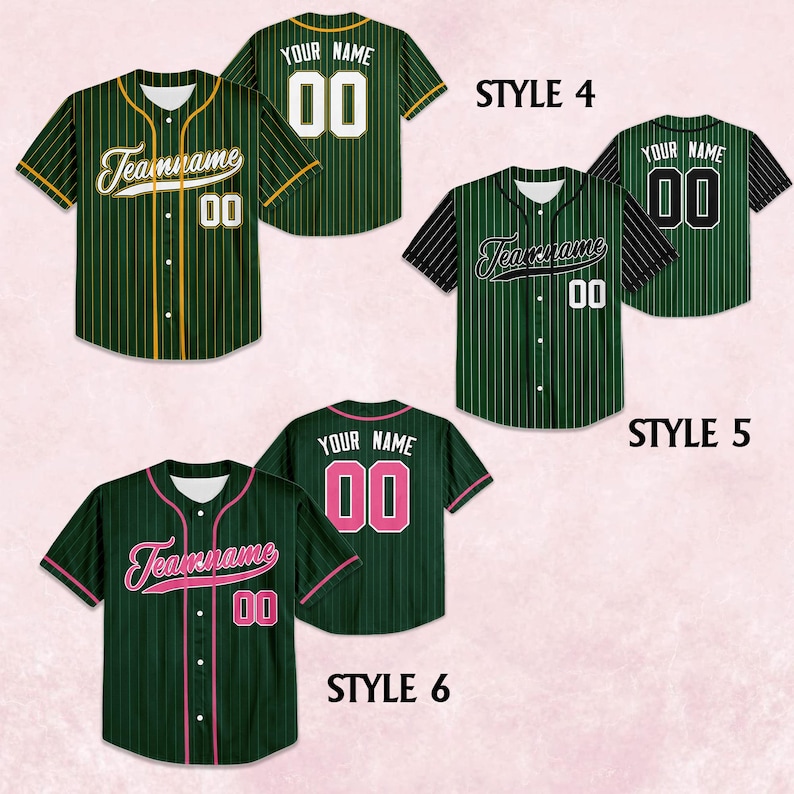 Custom Team Name Number Baseball Jersey, Baseball Green Color Matching ...